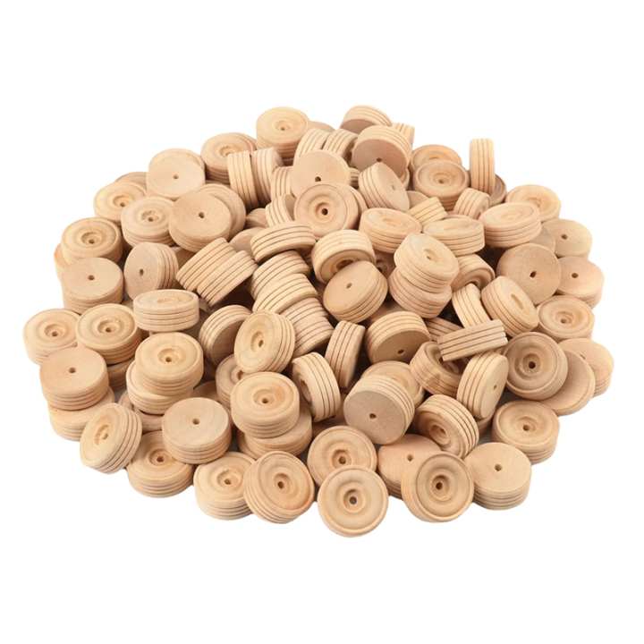 100pcs Wooden Wheels Mini Wood Wheels Treaded Style for DIY Wood Carft ...