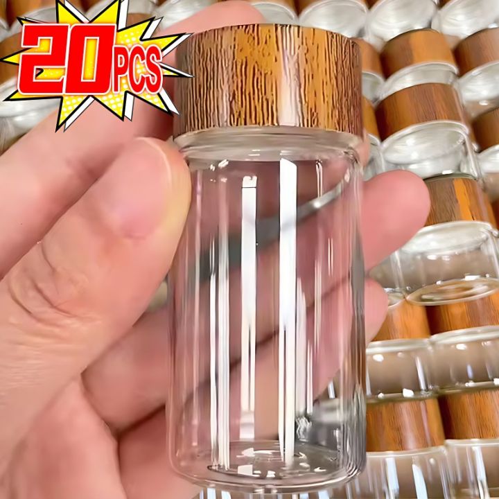 Bottle Wooden Tubular Storage With Lid 20/1PCS Small Glass Jar Spice ...