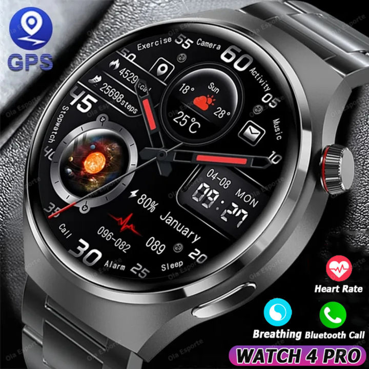 New Watch4 Pro Smartwatch For Huawei Men Women AMOLED Watch BT Call Wireless Charging Always ...