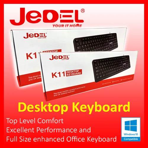 Jedel Wired Slim Keyboard Set Full Sized UK Layout Black Desktop K11 ...