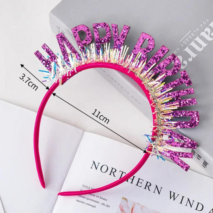 Sparkly Happy Birthday Girl Headband Crown Hat Fun Adjustable ...