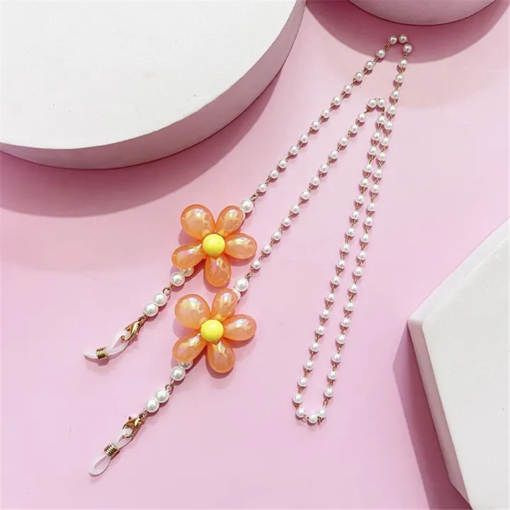 Fashion Women Glasses Chain Boho Pearl Beaded Mask Chain Flower Charm ...