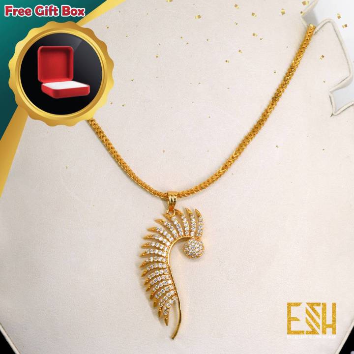 Gold Plated 18/24Inch Short Stylish Look Fox Chain 3MM With Half Peacock Theme Pendant For ...