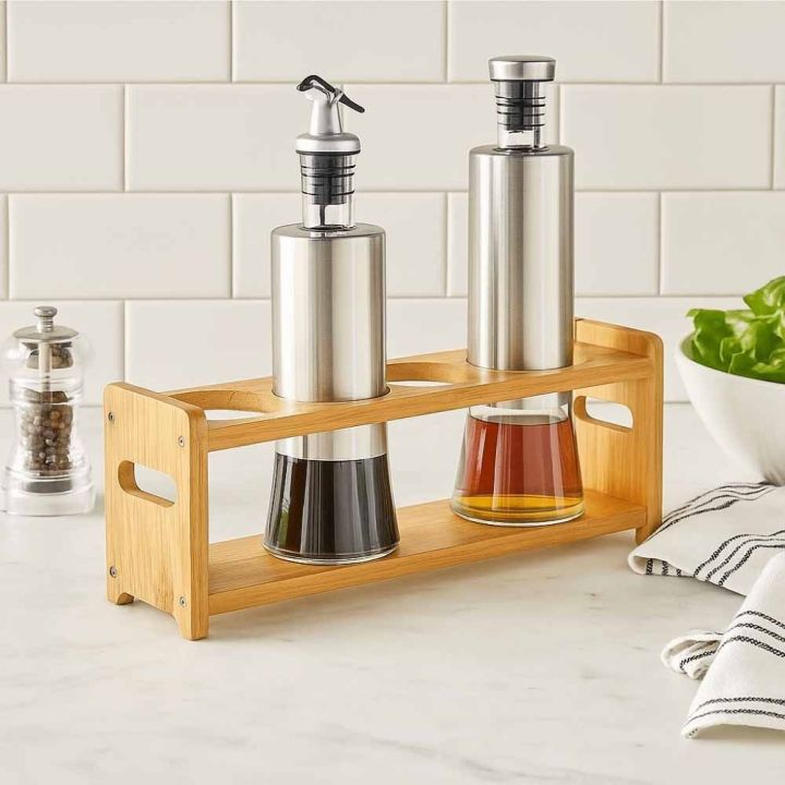 Display Stand Multi-Compartment Wooden Oil Bottle Display Stand Anti ...