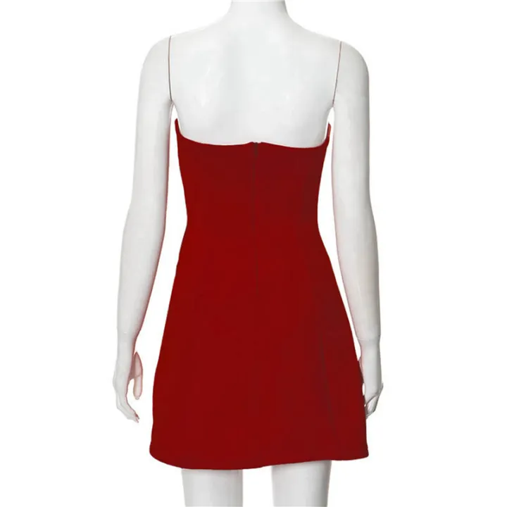 Womens Strapless Tube A-Line Mini Dress Club Party Short Prom Dress ...