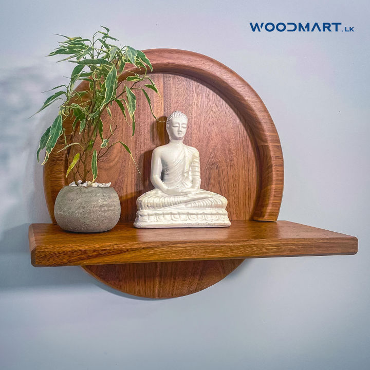 Nadun Wooden Round Floating Altar Shelf – Handcrafted Solid Wood Wall ...