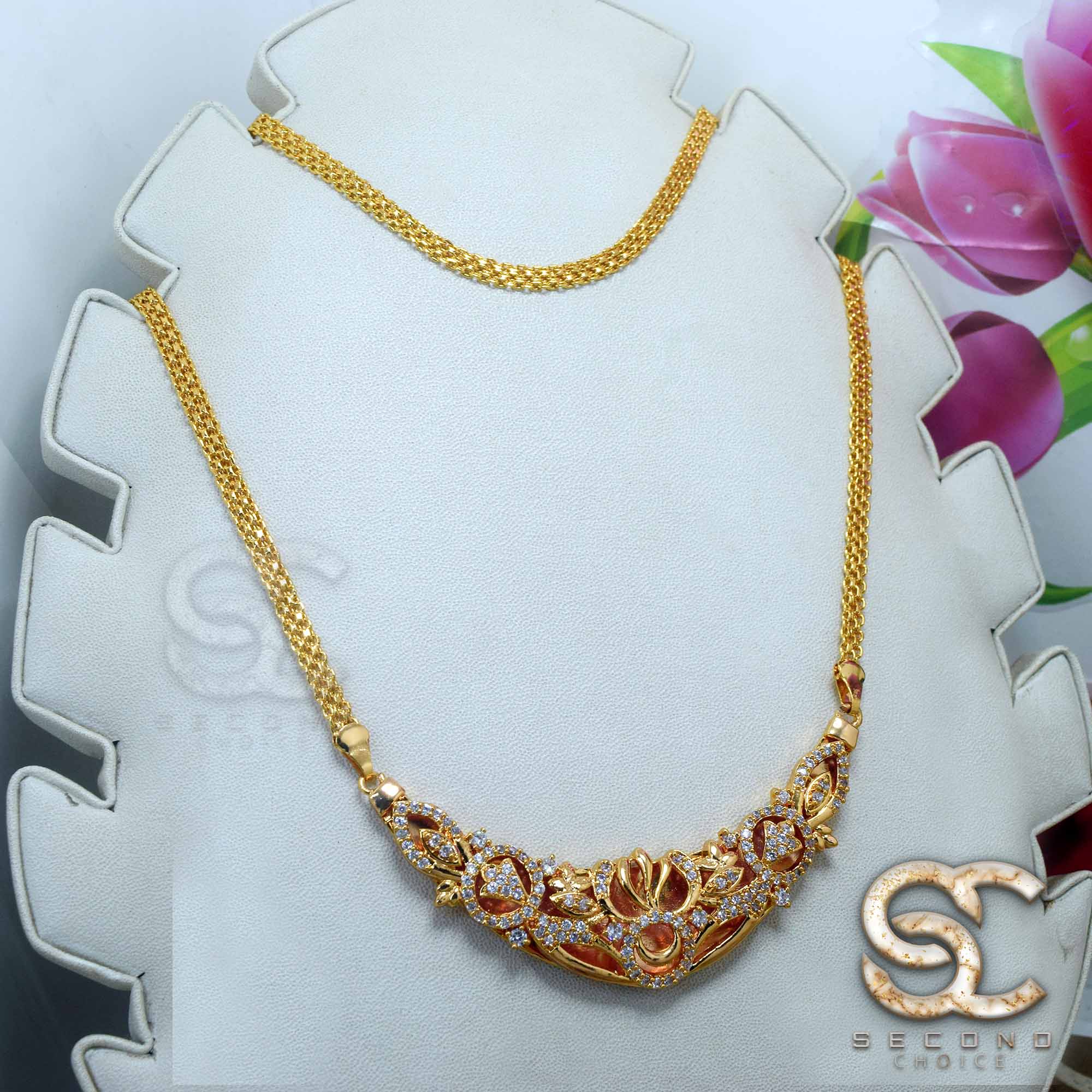 Gold Plated Traditional Sawadi Pendant Necklace with 04MM Bismark Long ...
