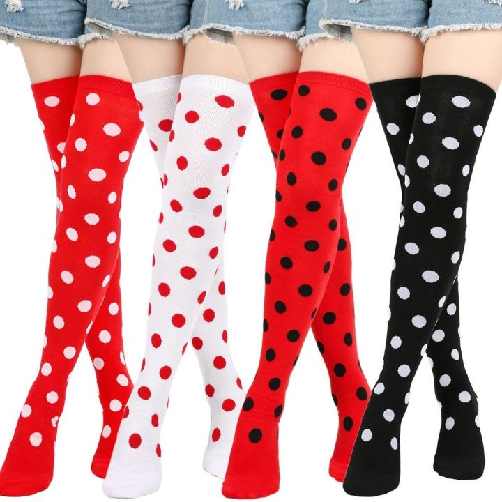 Novelty Polka Dot Thigh High Stockings Ladybug 80s 90s Red Black Dot ...