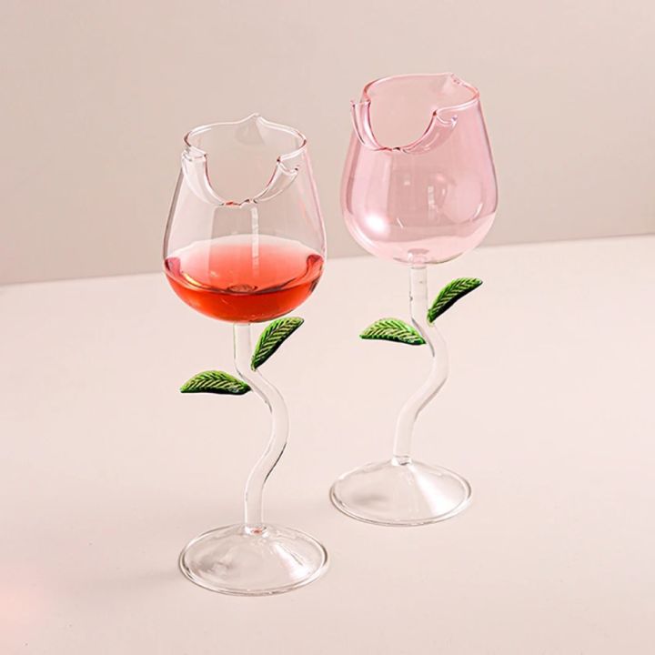 Romantic 150/280ml Rose Goblet Glassware Transparent Rose Glass Rolled ...