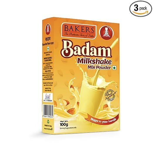 BAKERS Milkshake Powder Badam Flavour Premix Pack of 3 (100 gm x 3 ...