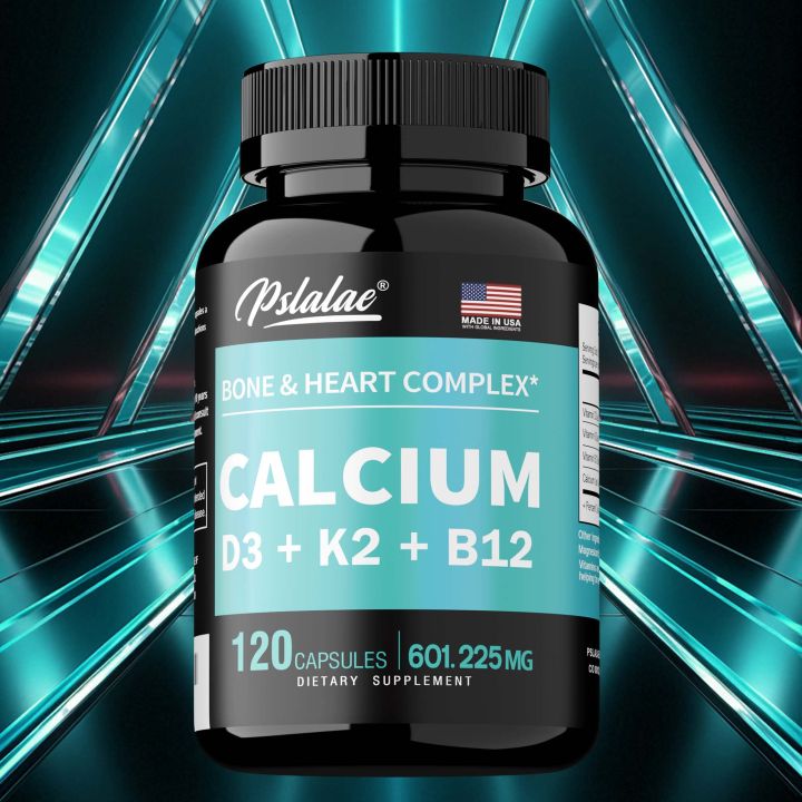 4-in-1 Calcium Supplement for Women & Men with Vitamins D3 K2 B12 for Heart, Bones & Body ...