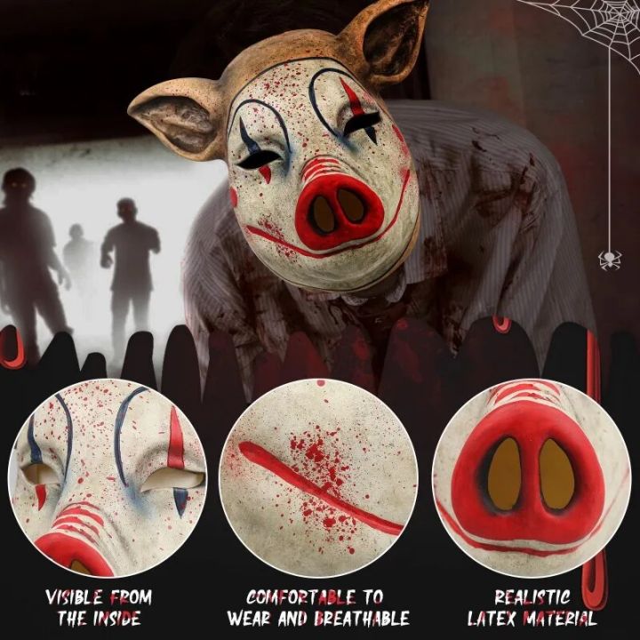Halloween Scary Dark Wind Latex Mask Cosplay Clown Pig Scary Bloody Uni ...