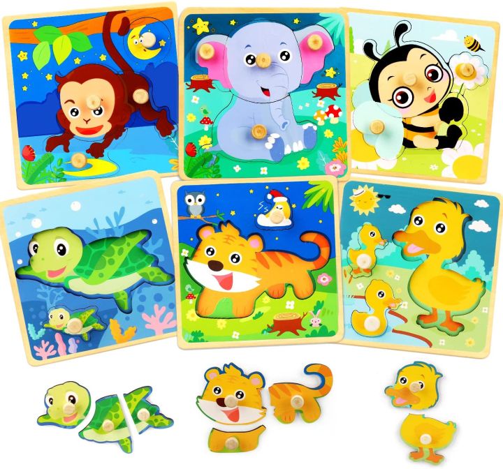 Montessori Wooden 3D Vehicle Animal Jigsaw Puzzles for Kids Babies ...