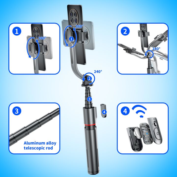 L12 Foldable Bluetooth Wireless Remote Mini Tripod Selfie Stick 1060mm ...