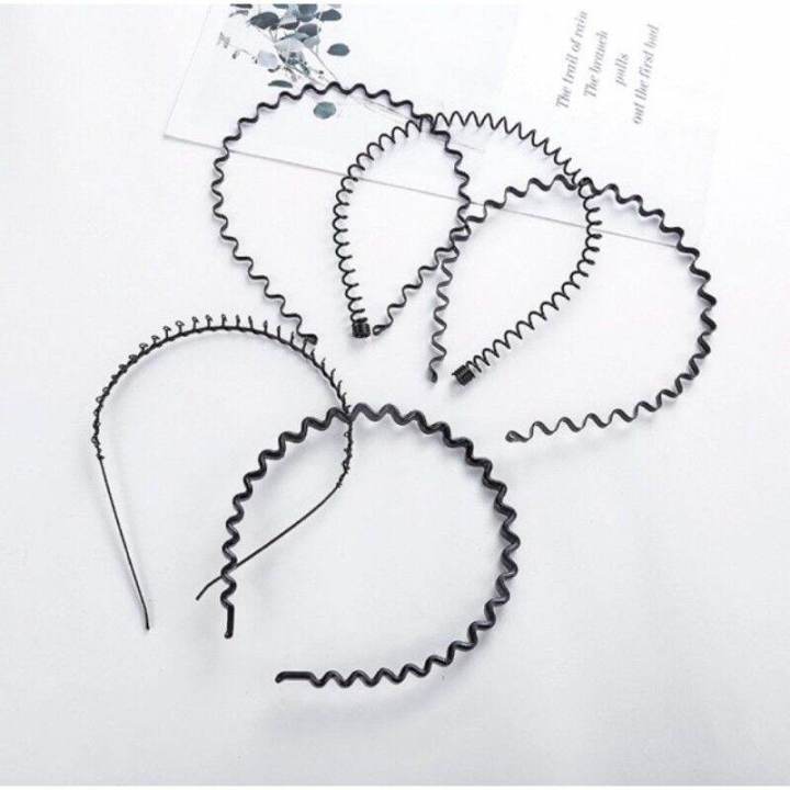All black fashion hairband men/women coil wave spring shaped metal ...
