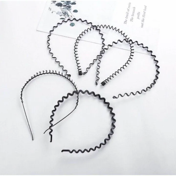 All black fashion hairband men/women coil wave spring shaped metal ...