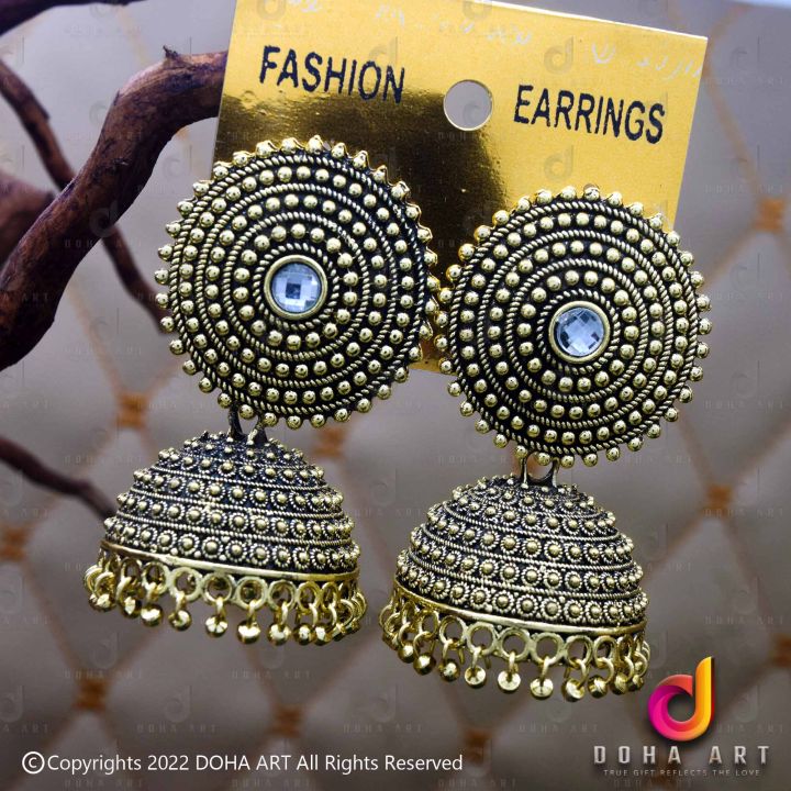 dull gold Jimmikki Earrings With White Pearl For Women Party Wedding ...