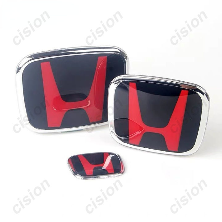 1PC Honda Black Red Logo 3D Emblem Front Rear Steering Wheel Cover Trim ...