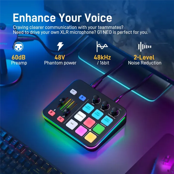 Gaming Audio Mixer G1 NEO Custom Sound Effects RGB Streaming XLR ...