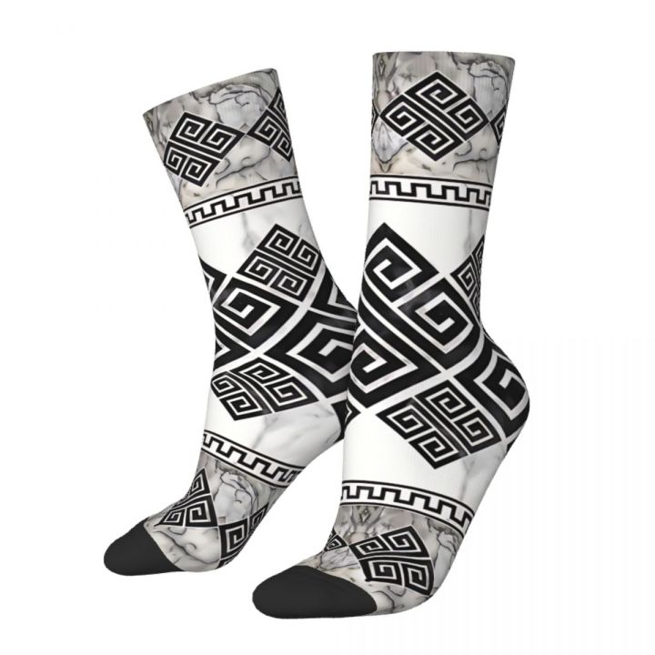 Crazy Sock for Men Greek Key Black And White Marble Hip Hop Harajuku ...