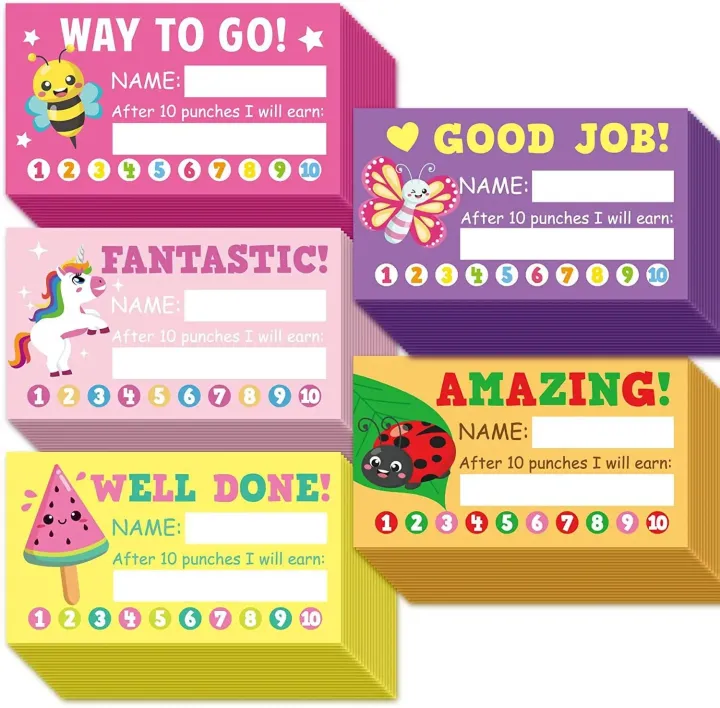 educational items 50Pcs Cartoon Kids Reward Incentive Punch Cards For ...