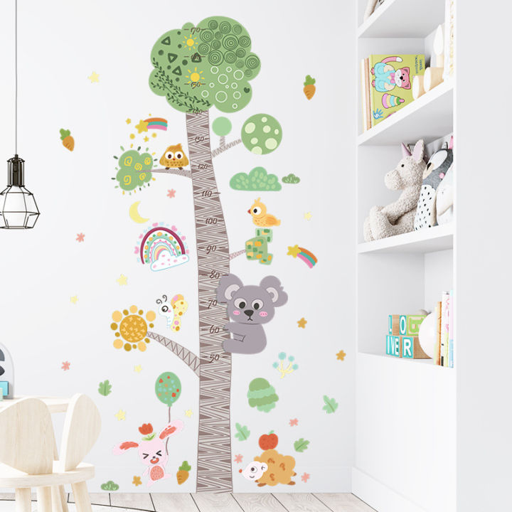 Cartoon Animal Trees Height Measure Wall Stickers for Kids Rooms Baby ...