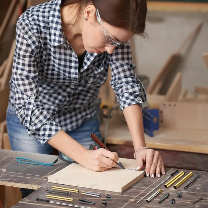 20pcs 7mm Slim Pen Set with Refills Wood Rotary Pen Kit for DIY Copper ...