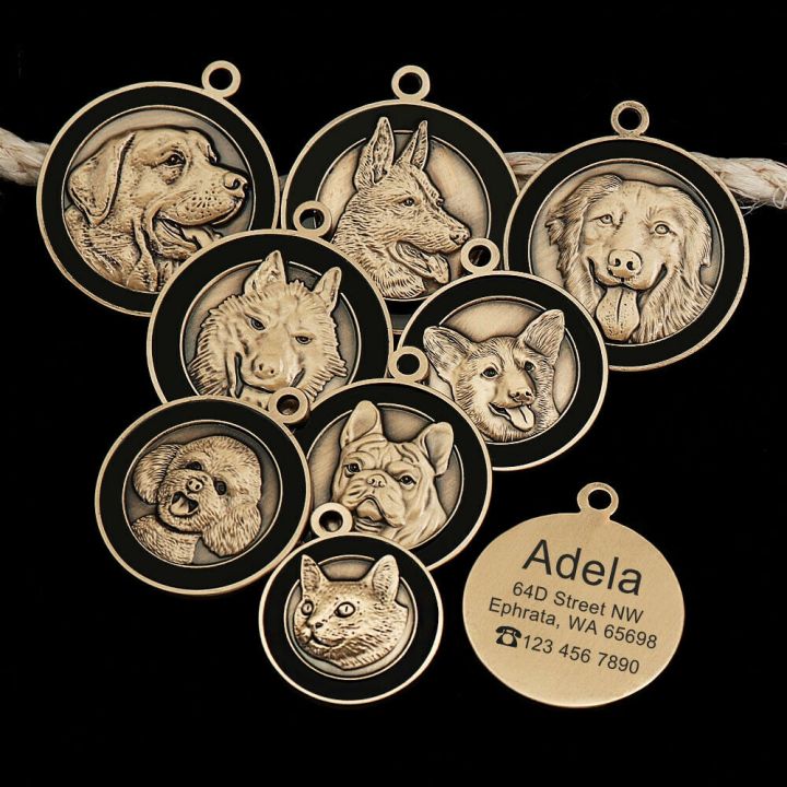 VibeVendor Personalized 3D Dog Breeds Solid Brass Pet ID Tags Custom ...
