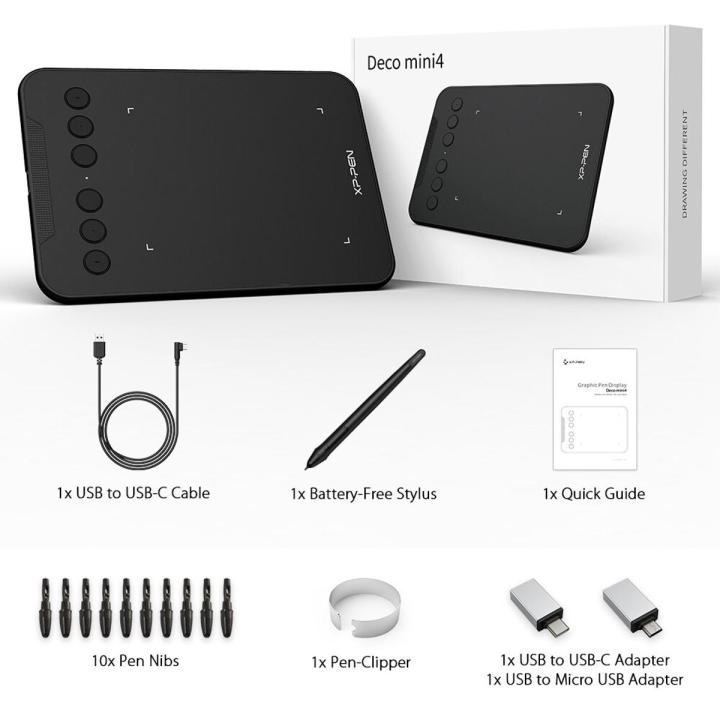 XPPen Deco Mini 4 Digital Drawing Tablet with 6 Shortcut Keys 8192 ...
