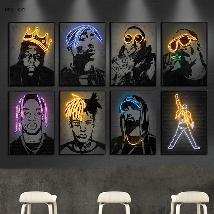 wall art Abstract Neon Design Rapper Star Posters 2Pac Hip Hop Singers ...