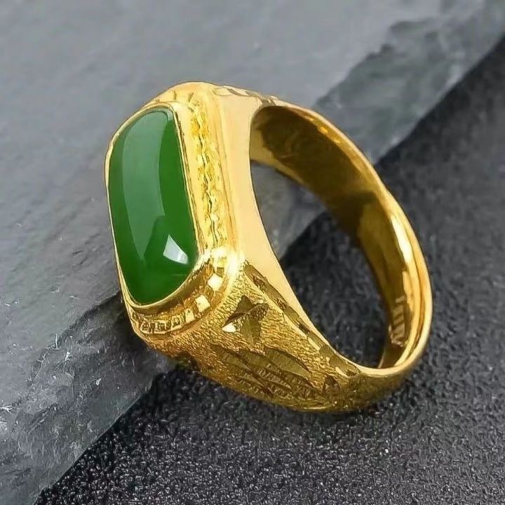Must-have】High imitation inlaid long emerald ring domineering men green ...