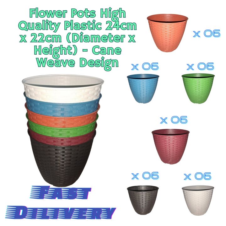 06 pcs pack Flower Pots High Quality Plastic 24cm x 22cm (Diameter x ...
