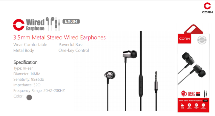 CORN EX004 3.5mm Metal Stereo Wired Earphones | Daraz.lk