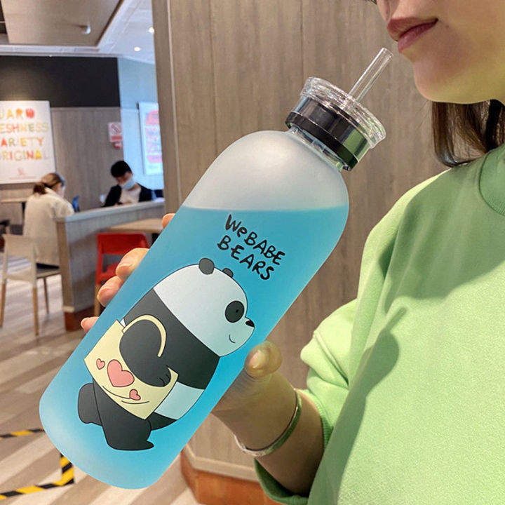 Cute Panda Bear Cup 1000ml Water Bottles With Straw Transparent Cartoon ...