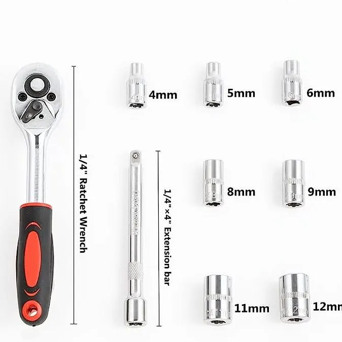 12-Piece 1/4" Ratchet Socket Wrench Set, Drive Socket Set of 10 4-13mm ...