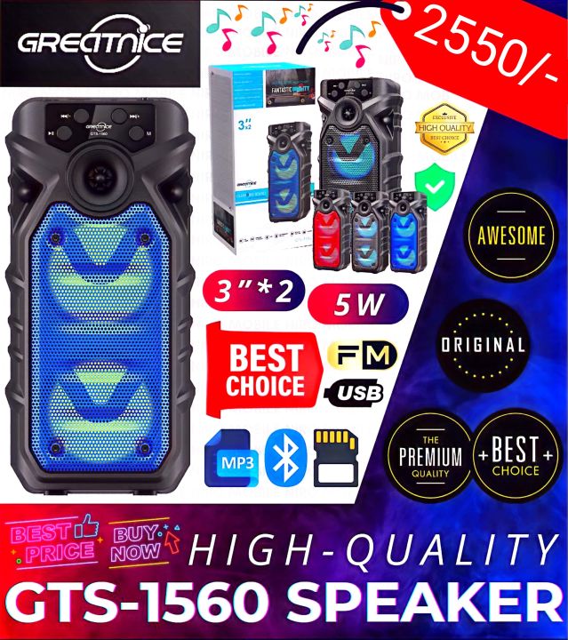 GTS-1560 Bluetooth Speaker with RGB Light Original Rechargeable Extra Bass Wireless Portable ...