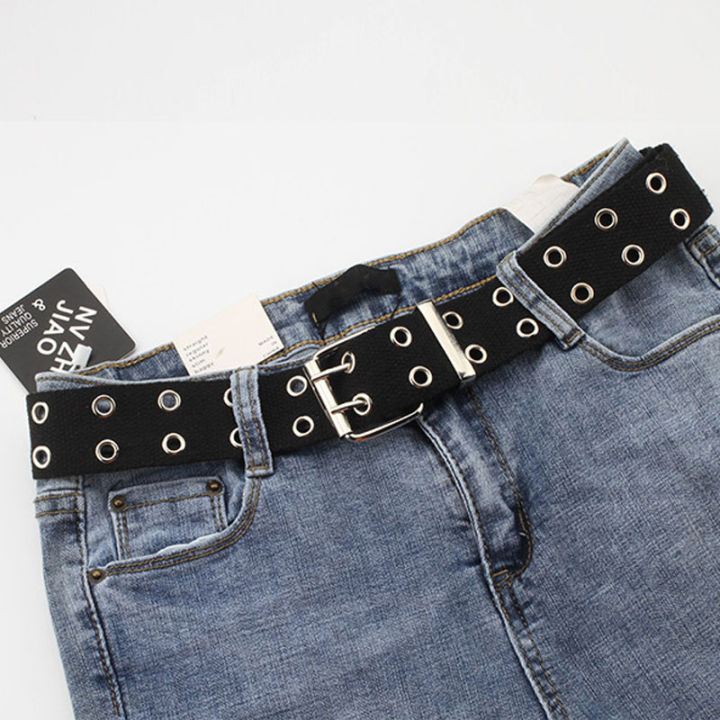 Unisex All-Hole Jeans Punk Rock Belt Female Goth Canvas Man Belts For ...