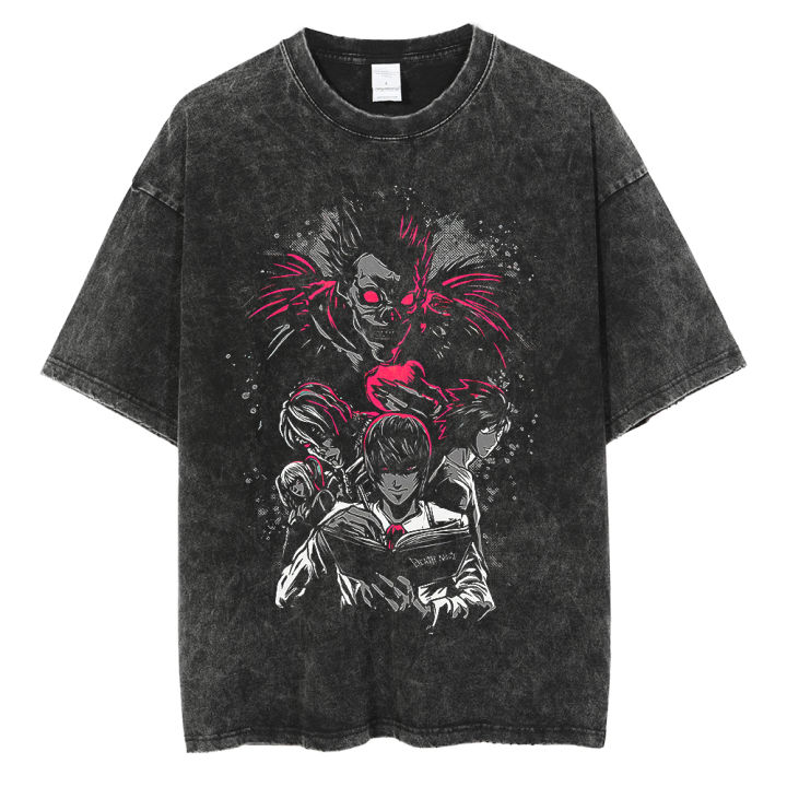 Summer Men Vintage Washed Black T Shirt Streetwear Death Note Anime ...
