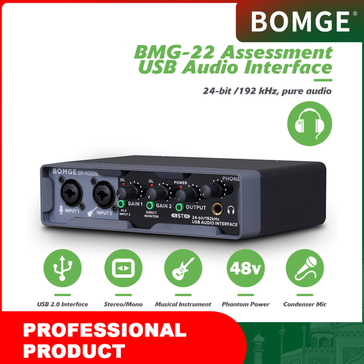 BOMGE USB Audio Interface(24 bit/192 kHz) with XLR, phantom power , Direct Monitoring , Loopback ...