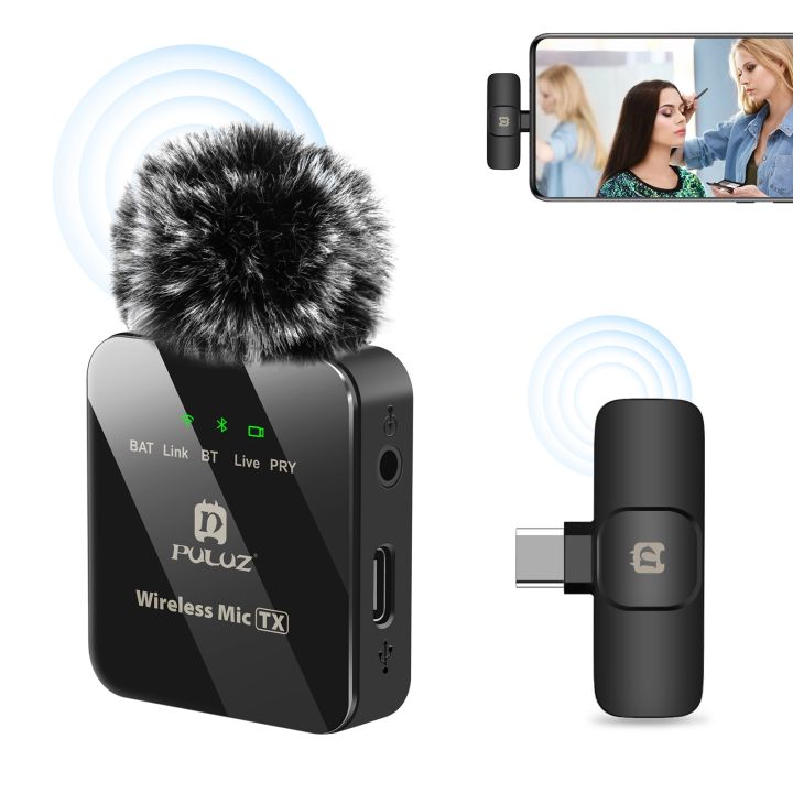 PULUZ PU646B Wir-ele-ss Microphone System with 1 Rec-eiver and 1 ...