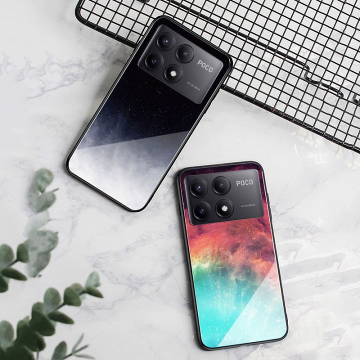 For Xiaomi Poco F6 case Tempered Glass mirror Protector Starry Sky ...
