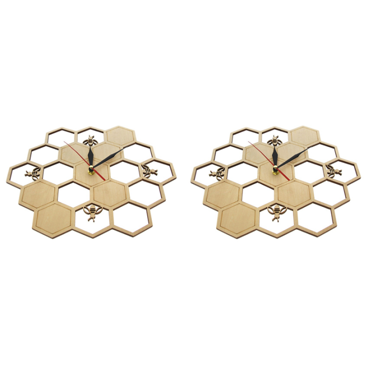 ZOROOM 2X Cut Wood Clock on Honey Comb Hexagon Nature Watch Wall Clock ...