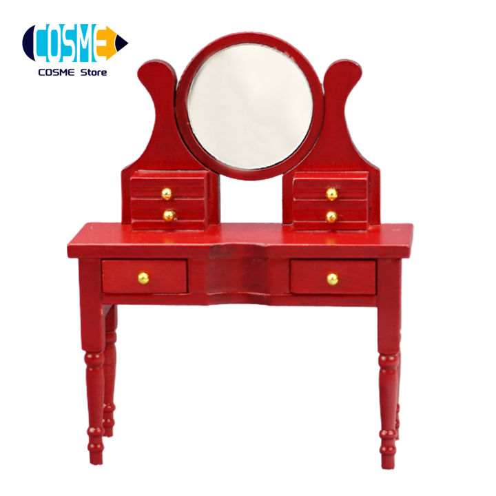Mini Makeup Table with Mirror Decoration Wood 1/12 Scale Bedroom ...