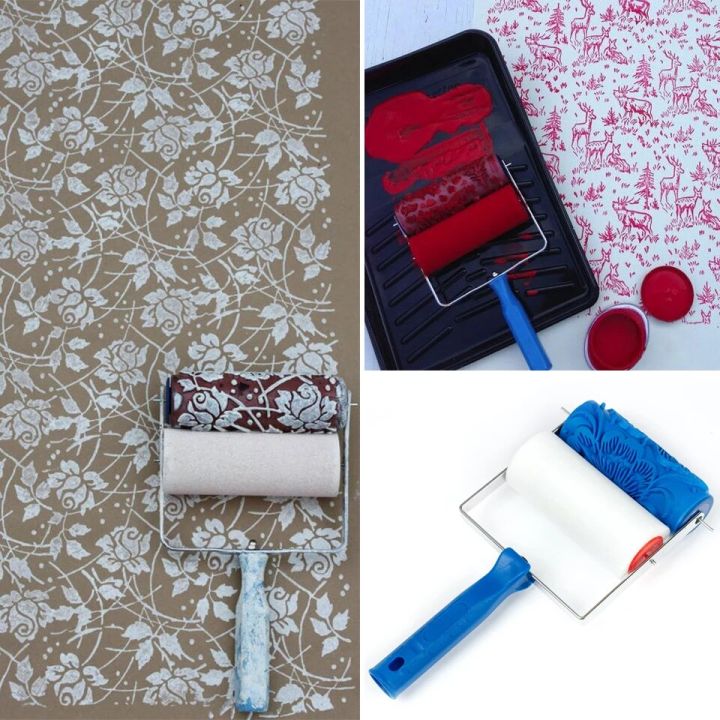 Wall Patterned Paint Rollers Decoration Tools 5 Rubber Roller Brush Tool Set 3D Pattern ...