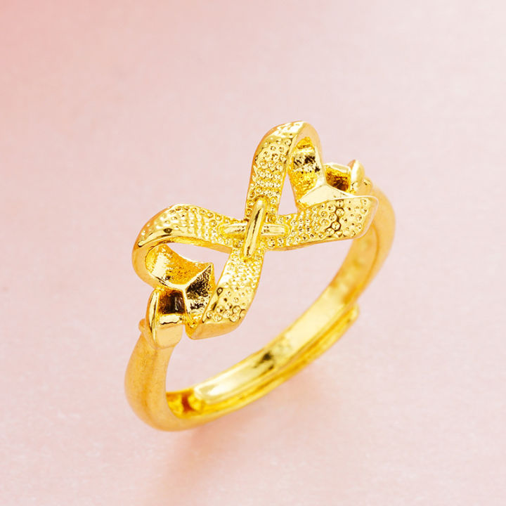 【Super Sale】Brass Plated Gold Bow Open Fashion Heart to Heart Women's Ring | Daraz.lk