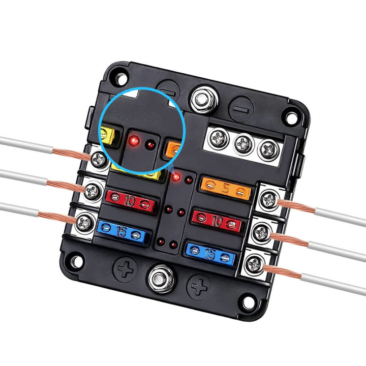12V Fuse Block 6 Way with LED Indicator 12 Volt Fuse Box ATO/ATC Marine ...