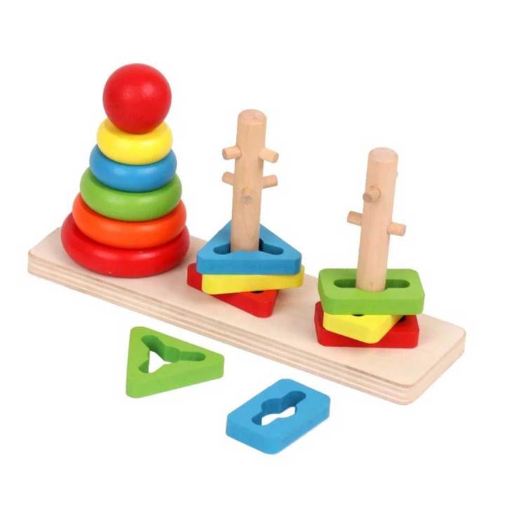 Classic Stacker Wooden Shape Color Recognition Sorting & Stacking Block ...