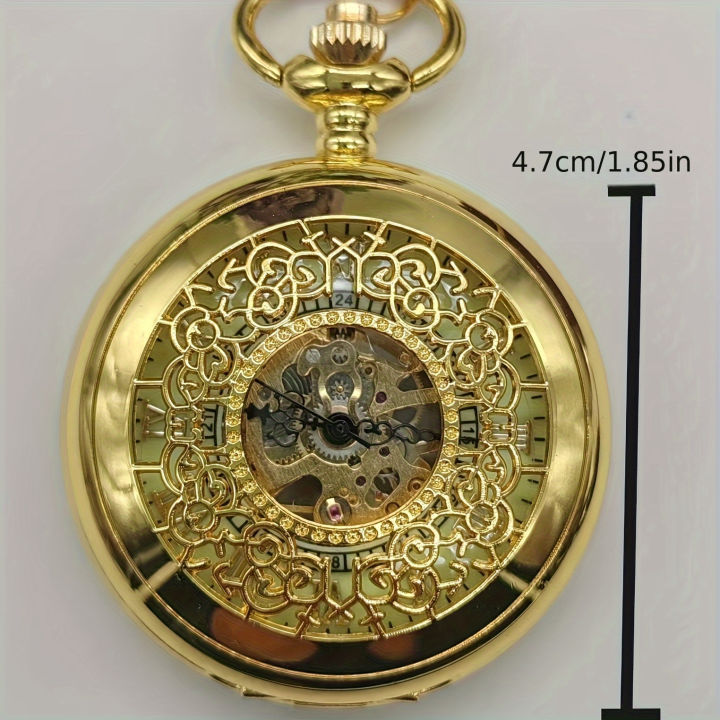 Retro Flip Carved Hollow Mechanical Pocket Watch Golden Roman Scale ...