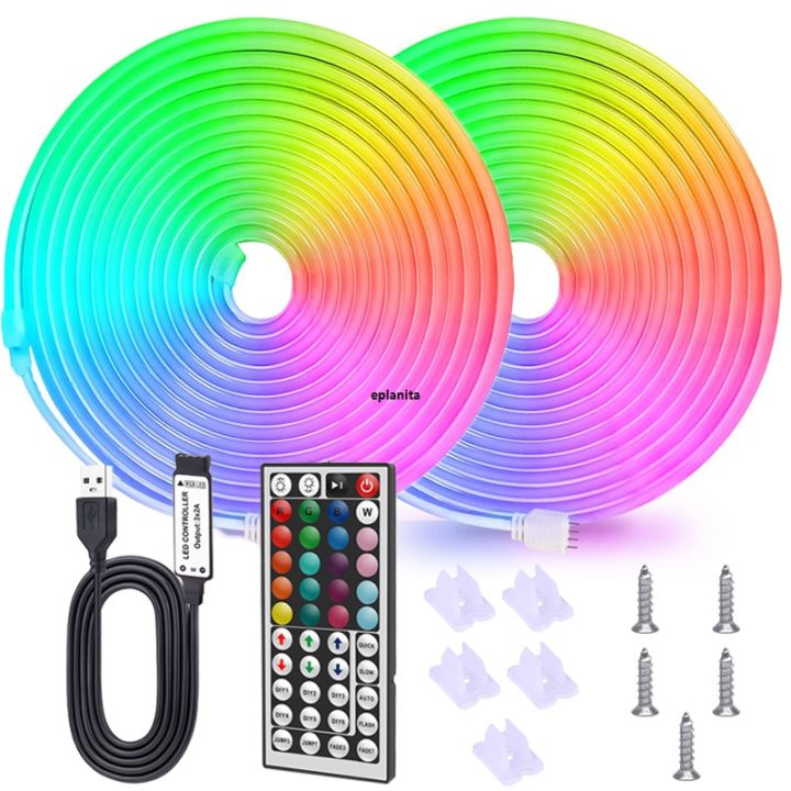 5M RGB LED Neon Rope Light with Remote Control, USB 5V RGB Color ...