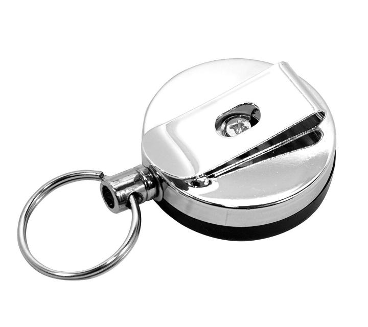 Retractable ID Badge Holder Yo-Yo Key Card Holder - Round (Silver ...